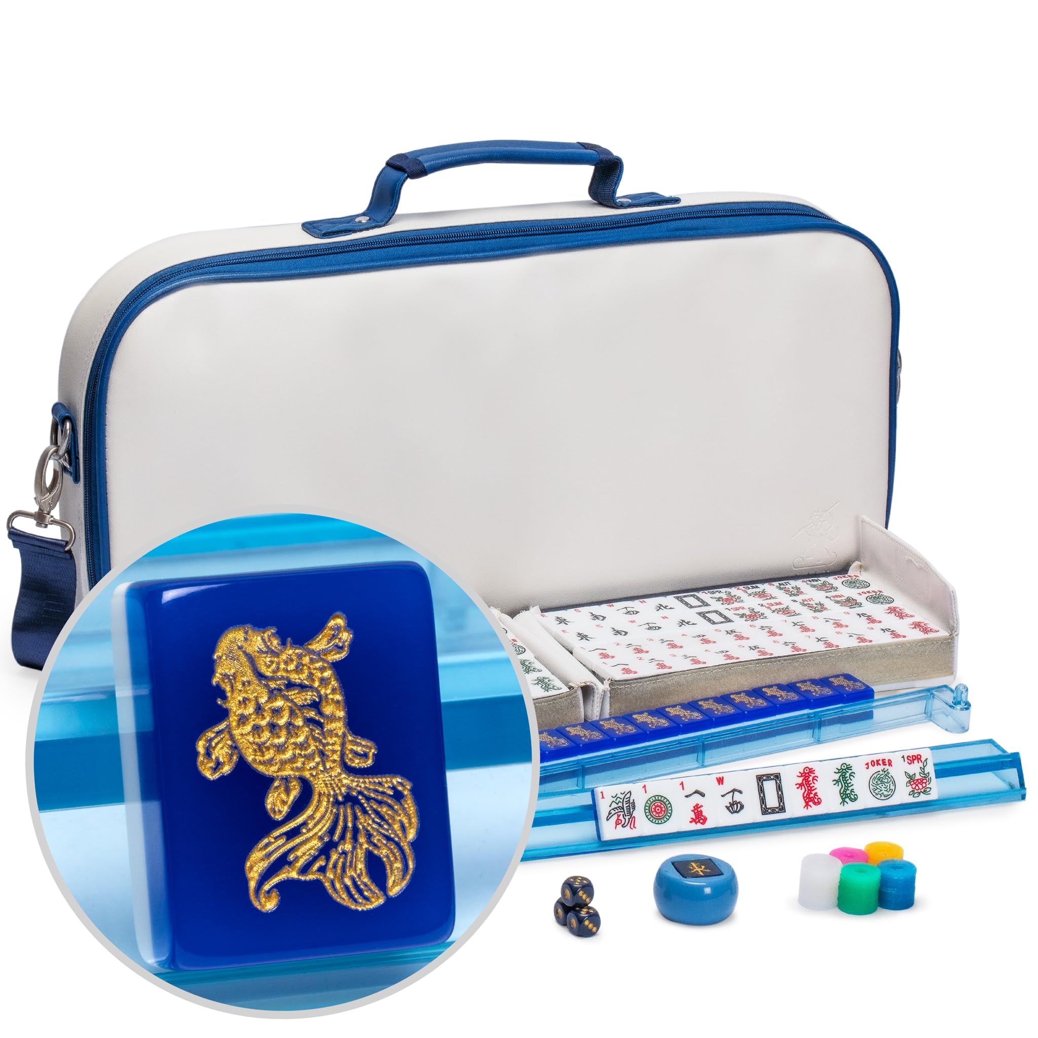 Yellow Mountain Imports American Mahjong Set, Heather with Soft Case - All-in-One Racks with Pushers, Scoring Coins, Dice, and Wind Indicator