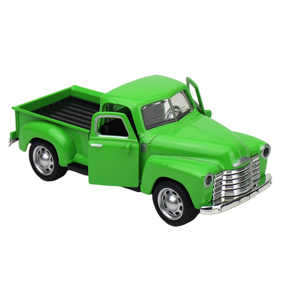 Toyvian Toy Trucks Diecast Model Cars Toy Alloy Stepside Pickup Truck Model Collection Metal Classic Vintage Old Fashioned Tabletop Truck Figurine Decoration for Home Car Office Kids Green Toy Truck