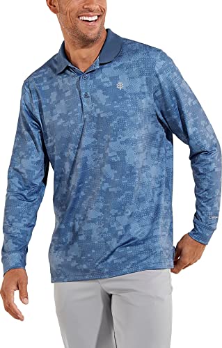 Coolibar UPF 50+ Men's Erodym Long Sleeve Golf Polo - Sun Protective (Large- Blue Digital Camo)
