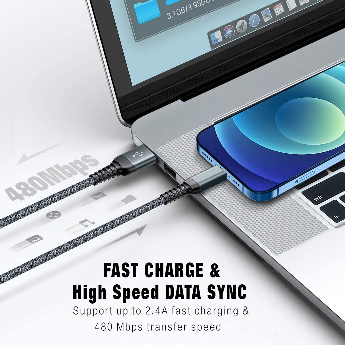 iPhone Charger, MFi Certified Lightning Cable 3Pack 6FT iPhone Charger Cord Fast Charging Nylon Braided Apple Charger, Compatible with iPhone 14/13/12/11/X/Pro/Max/8/7/6/6S/SE/Plus/iPad(Gray)