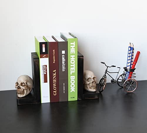 OwlGift Decorative Halloween Skull Bookends, Heavy Duty Bookends for Shelves, Skull Book Ends for Heavy Books, Book Shelf Holder Home Office Desktop Organizer (1 Pair)