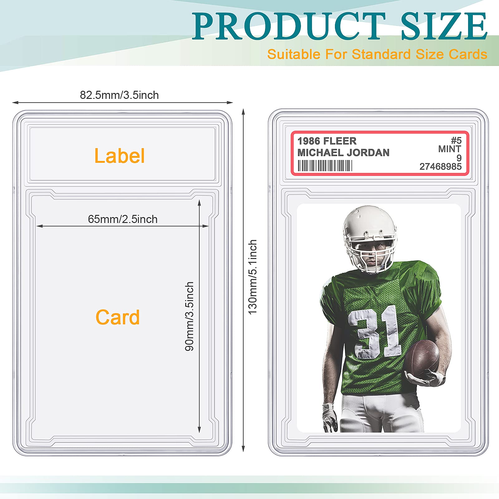 Trading Cards Protector Case Acrylic Clear Baseball Card Holders with Label Position Hard Card Sleeves Small Sturdy Storage Box for Card Standard Collector Sport Game Grade Card Case (6 Pieces)