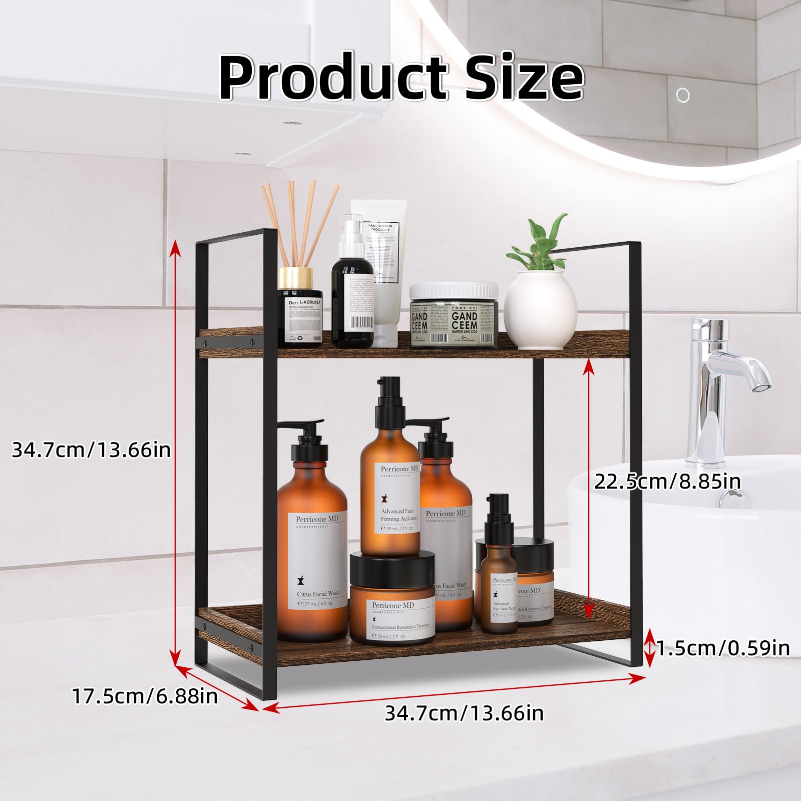 Gifhunter Bathroom Countertop Organizer, 2-Tier Bathroom Organizers and Storage, Perfume Organizer, Kitchen Organizers and Storage, Solid Wood Countertop Organization Tray for Coffee Station, Vanity