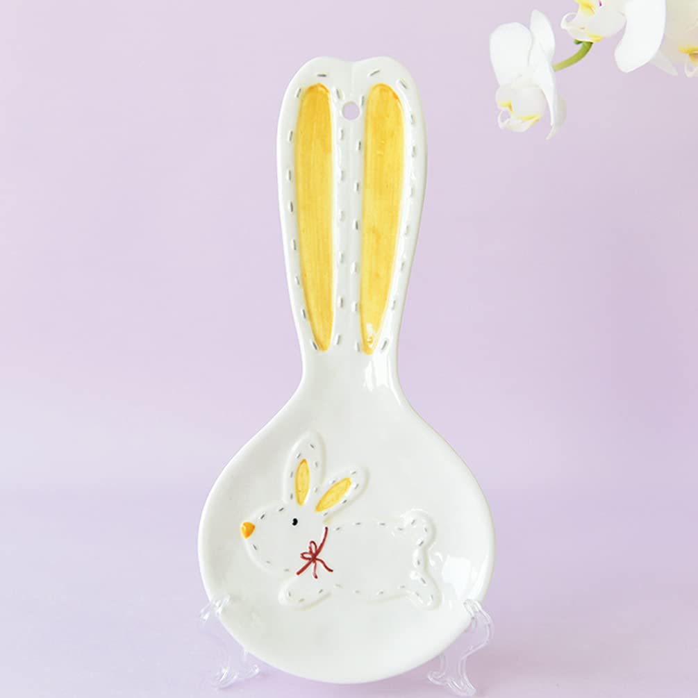 DOITOOL Spoon Storage Rack Rabbit Spoon Rests Spoon Rests Bunny Ear Kitchen Utensil Holder Ceramic Spoon Rack Multifunction Dessert Plate Food Serving Dish Sauce Dipping Plate Seasoning Dish