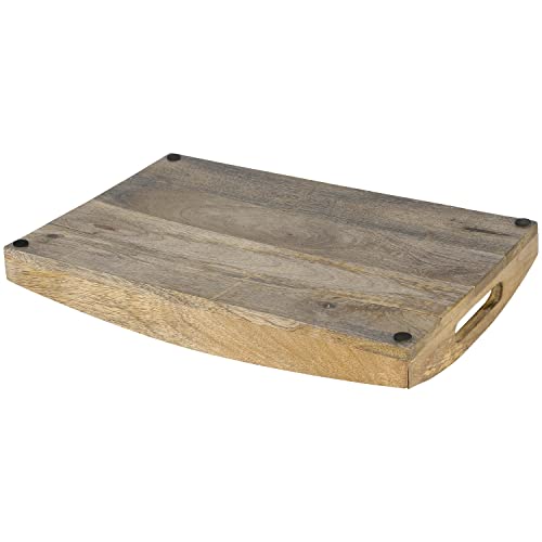 MyGift Mango Wood Serving Tray with Intricate Glass Mosaic Design, Rectangular Decorative Tray with Cutout Handles - Handcrafted in India