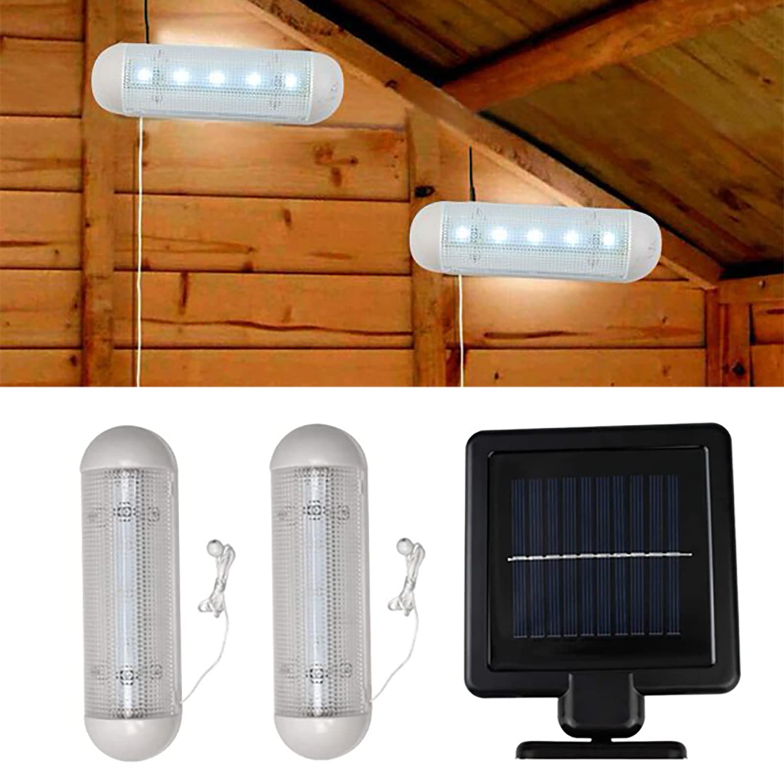 VLUOO Solar Powered Shed Light Rechargeable Split Solar Shed Lights with On Off Switch Indoor Solar Lights for Sheds Inside Solar Powered Lights for Garden, Greenhouse, Corridor