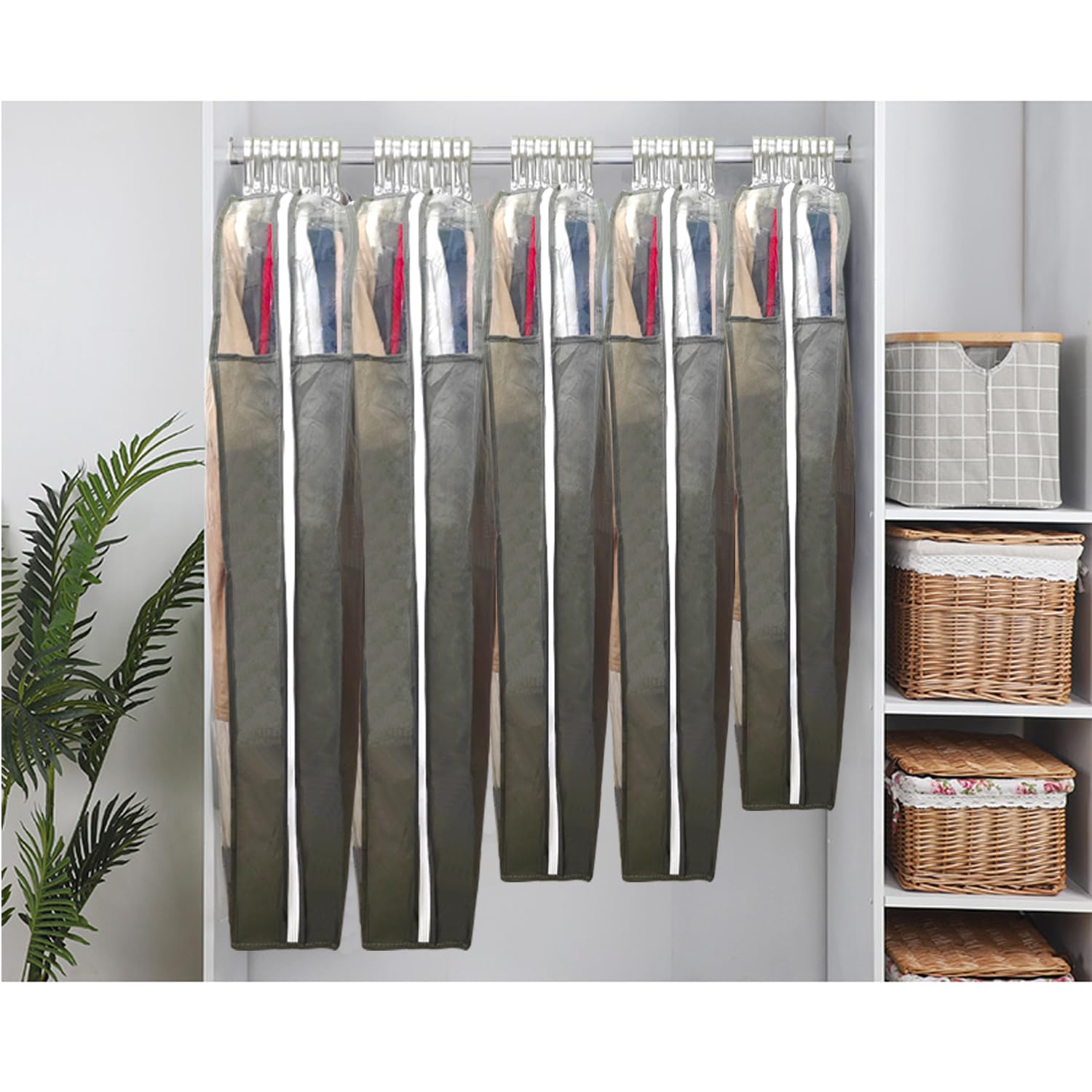 Garment Bags for Hanging Clothes with 6.3" Gusset, 40" Suit Bags for Closet Storage, Clear Moth Proof Suits Covers and Side Zipper Protector for Jacket, Coat, Sweater, Shirts, Clothing, Grey/3 Packs