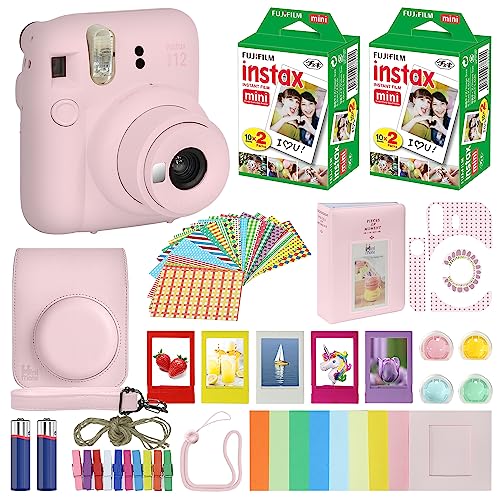Fujifilm Instax Mini 12 Instant Camera Blossom Pink + Carrying Case + Fuji Instax Film Value Pack (40 Sheets) Accessories Bundle, Color Filters, Photo Album, Assorted Frames