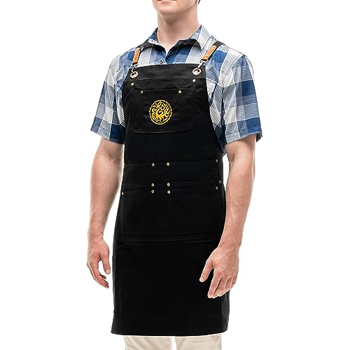 Royal Quisine Chef Apron β Cotton Aprons for Men and Women β Professional Cooking Apron for BBQ, Barista, Chef, Gardener β Comfortable Waist Apron with X-Shaped Straps β Korean Embroidery