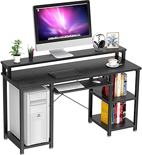 NOBLEWELL Computer Desk with Monitor Stand Storage Shelves Keyboard Tray,47" Studying Writing Table for Home Office (Black)