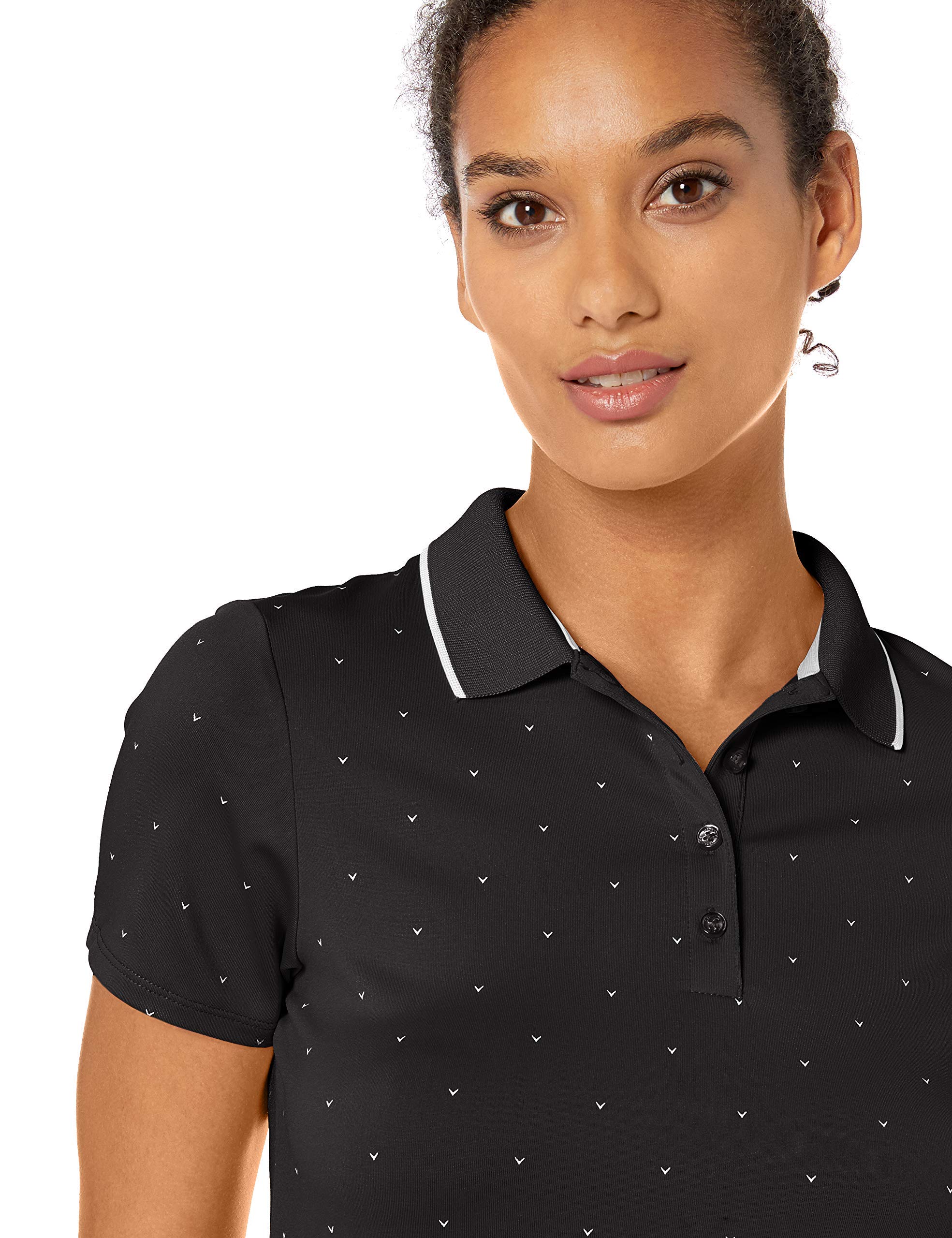 Callaway Women's Short Sleeve All-over-chevron Printed Polka Dot Polo, Caviar, X-Large