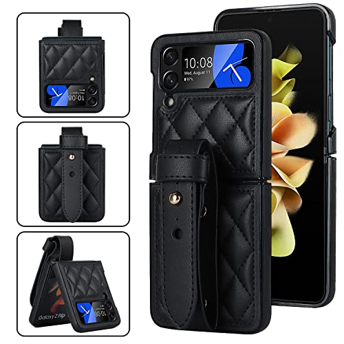 Fivean Suitable for Oppo findn2flip Foldable flip Card, Wrist Strap Phone case Black