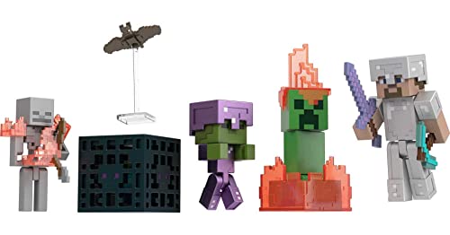 Mattel Minecraft Toys | Story Pack with 4 Action Figures and Accessories | Cave Conflict with Steve and Skeleton | Collectible Gift for Kids (Amazon Exclusive)