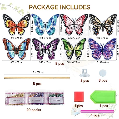 Vcekract 8 Pcs Butterfly Diamond Art, Diamond Painting Kits for Garden Decor, Butterfly Stakes Diamond Art Kits, Butterfly Diamond Art Club, Butterflies for Crafts