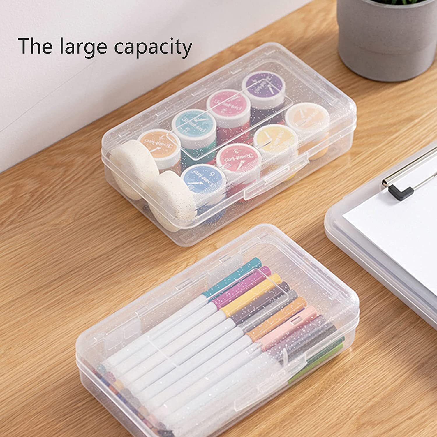 JANEMO Large Capacity Clear Pencil Case, Plastic Pencil Boxes with Lid Snap Closure, Storage Organizer Box Holder, Supply Boxes, 1 Pack