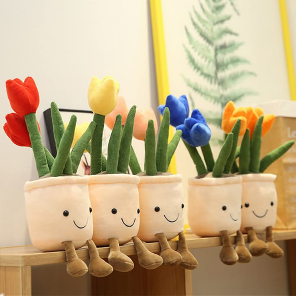 XIZHI 2Pack Tulip Plush Toy 13" Succulent Flower Pot Plush Pillow Toy Stuffed Throw Plushie Pillow Doll for Office and Kids Room Decorate,Blue+Yellow