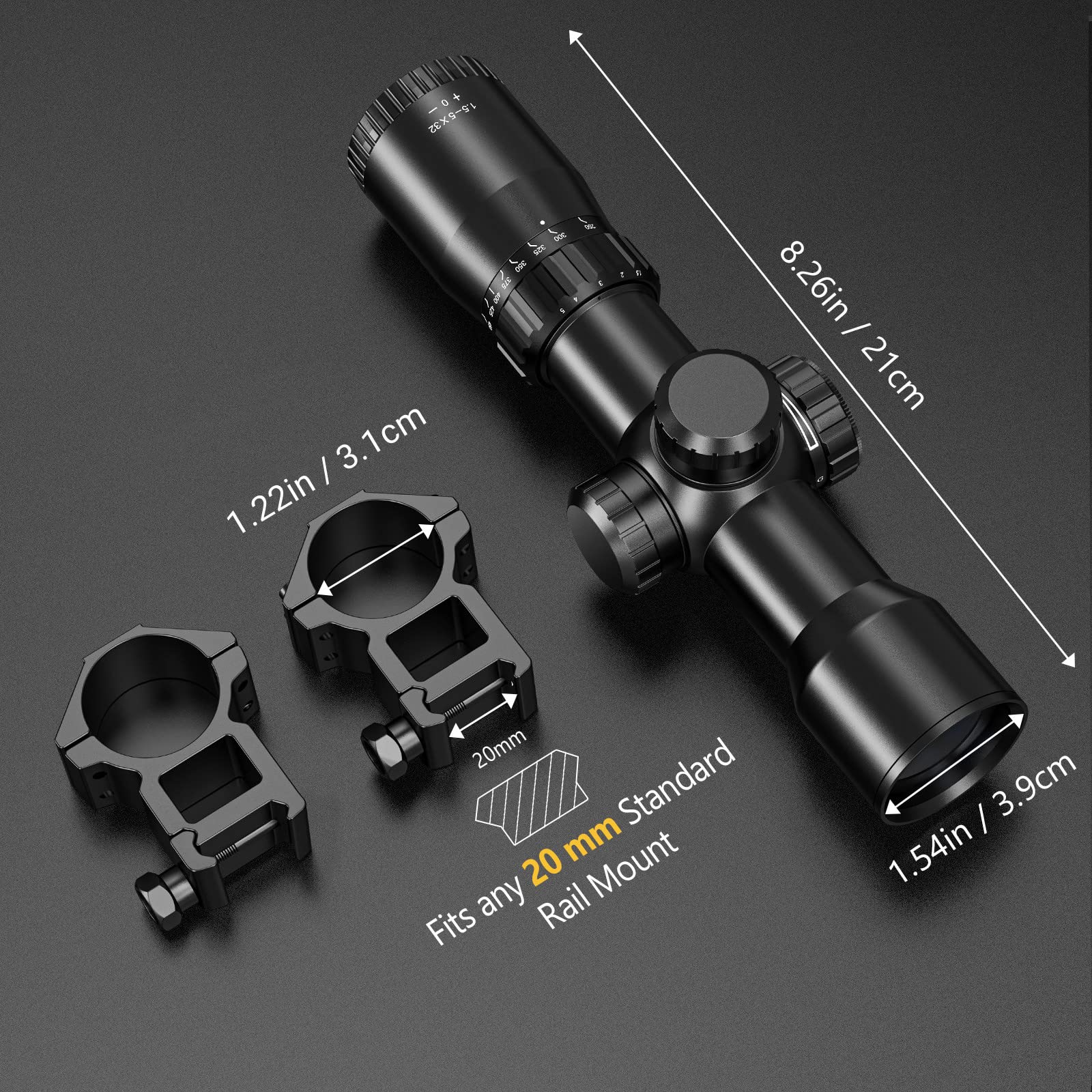 CVLIFE 1.5-5x32 Crossbow Scope, 20-100 Yards Ballistic Reticle, 300-450 FPS Red Green Illuminated Optic Crossbow Scope for Hunting