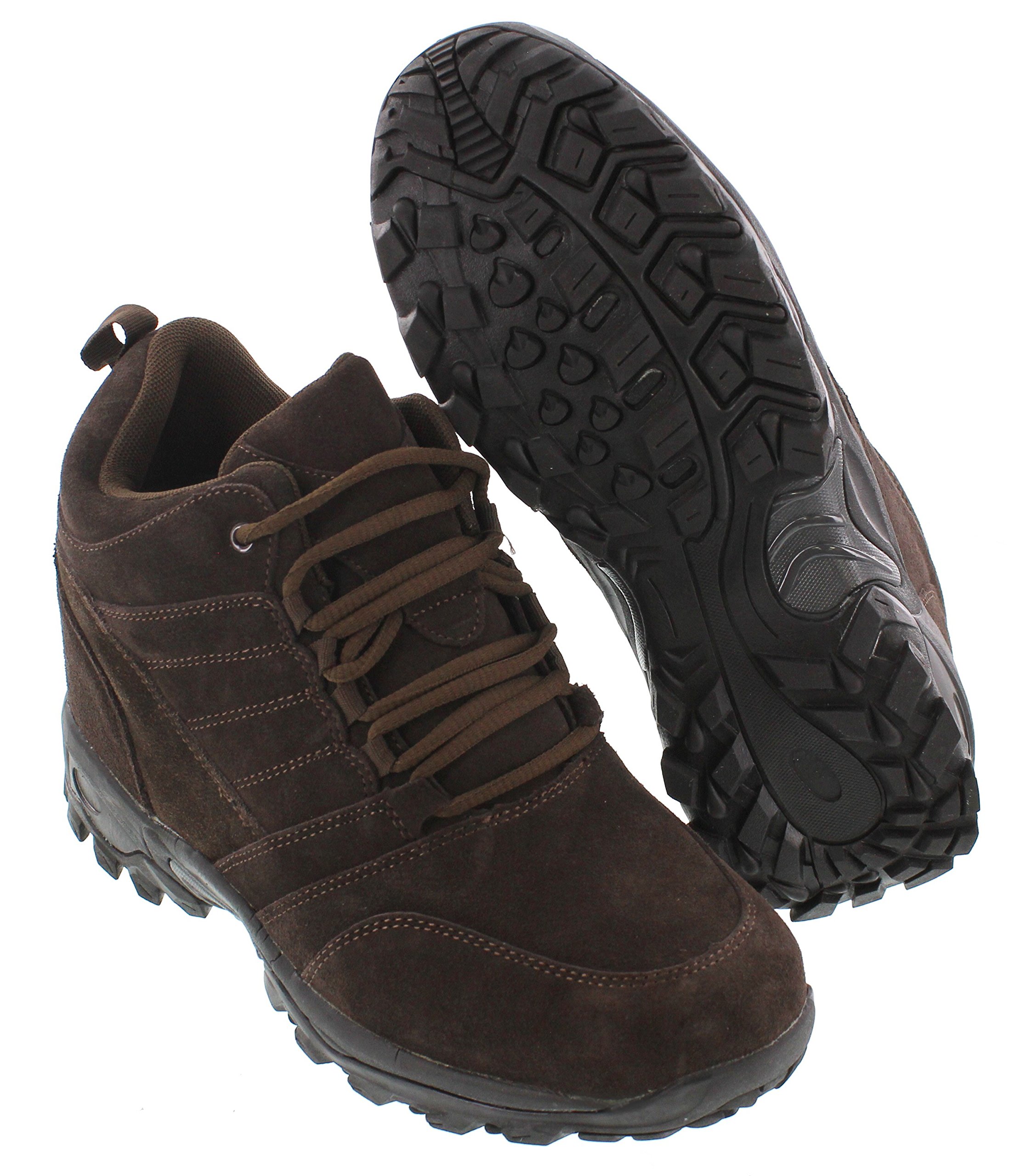 CALTO Men's Invisible Height Increasing Elevator Shoes - Dark Brown Suede Lace-up Hiking Boots - 4 Inches Taller - H0031 - Size 11 D(M) US