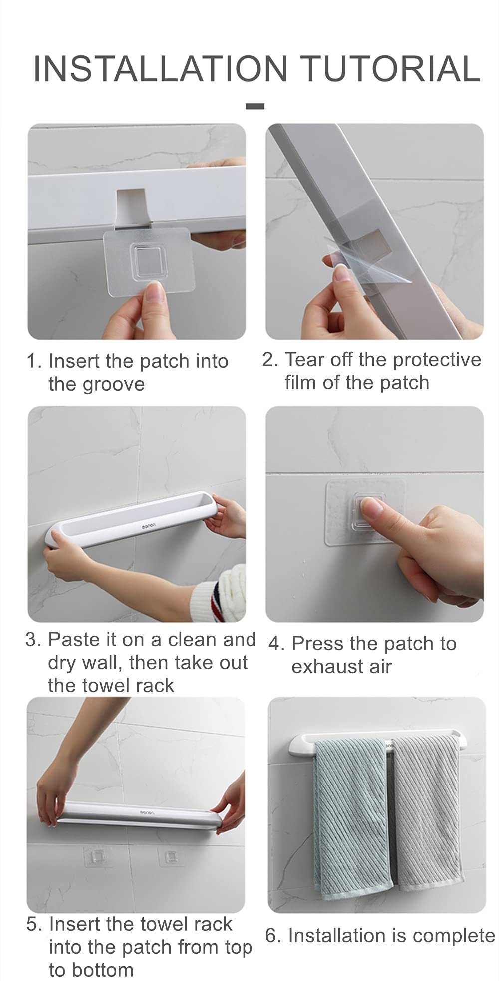 Xicennego 2 Pack Non-Perforated Towel Holder, Bathroom Towel Bar Kitchen Dishcloth Hanger, Paste Wall-Mounted Hand Towel Rack (11 Inches*1,18Inches*1)