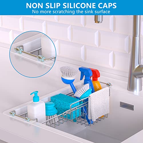FixOwl Over The Kitchen Sink Caddy Kitchen Sink Organizer Sponge Holder 304 Stainless Steel Expandable Over Sink Rack 12.25" to 17.25"