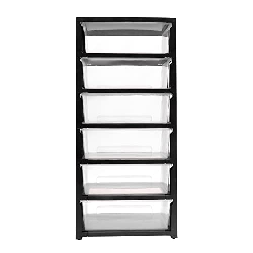 Gdrasuya10 Plastic Drawers Dresser with 6 Drawers, 19.7 x 13 x 43inches Plastic Tower Closet Organizer with Wheels Suitable for Apartments Condos And Dorm Room, (Black)