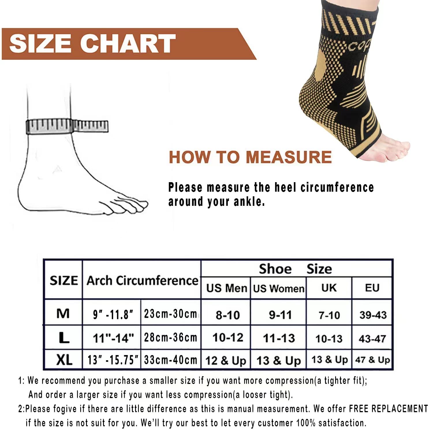 Copper Ankle Brace Support for Men & Women, Ankle Stabilizer Compression Sleeve Socks for Prevent Ankle Injuries, Ankle Support Foot Brace for Sprained, Swelling, Achilles Tendonitis, Sport (Pair, XL)