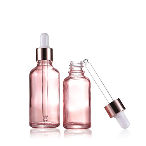 Furnido 12 Pack, 1.7 Oz Pink Glass Bottles with Dropper, Includes Pipette, Funnel, and Stickers for Essential Oils, Perfumes, and DIY Samples