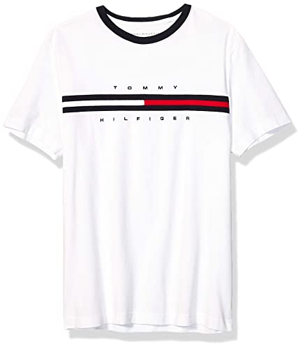 Tommy Hilfiger Men's Short Sleeve Signature Stripe Graphic T-Shirt, Bright White, SM
