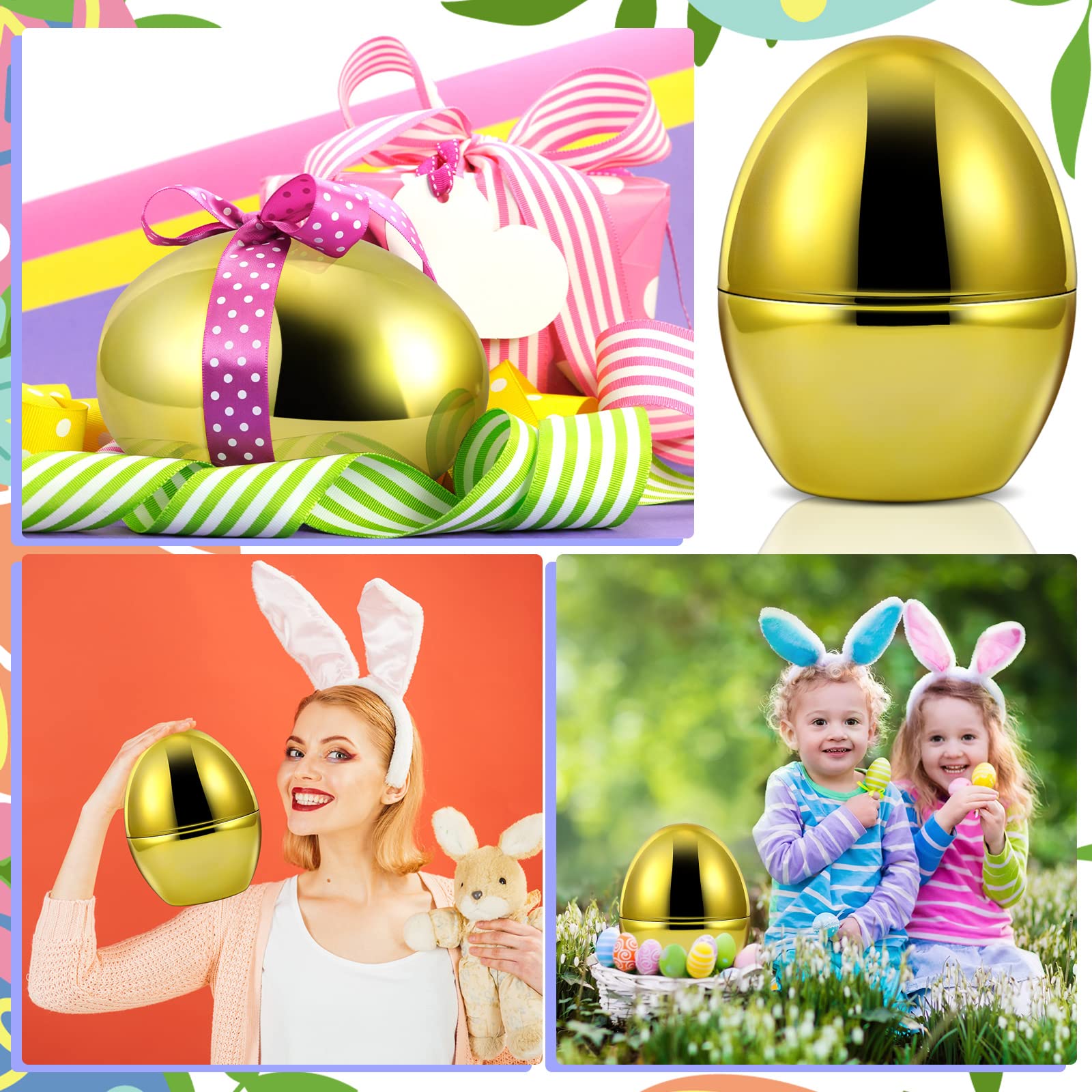 Deekin 6 Pcs Jumbo Gold Easter Egg Empty Fillable Plastic Egg Large Egg for Party Favor Easter Hunt Decoration Goodie Basket Prize Birthday Carnival Classroom Reward, 7.9 x 6.1 x 6.1''(Golden)