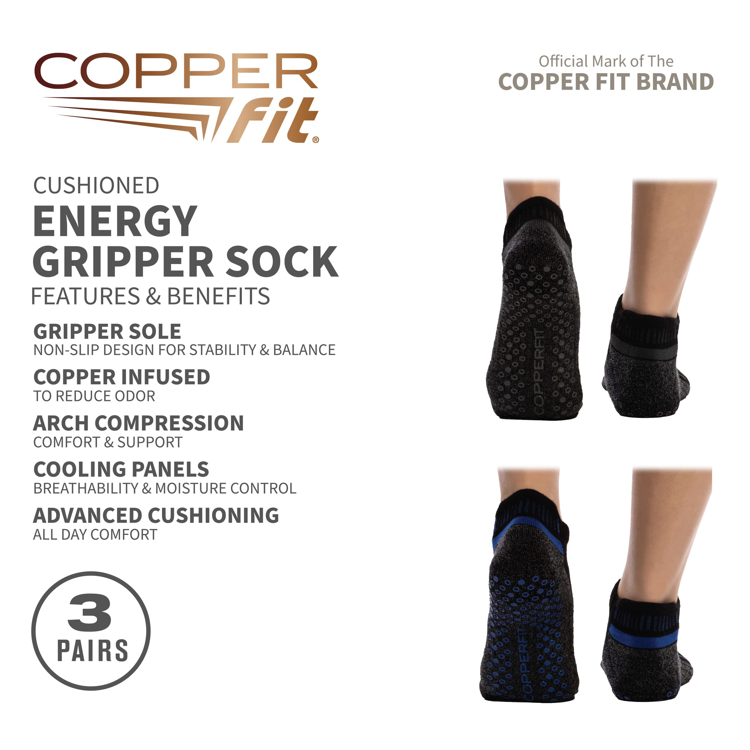 Copper Fit Ankle Length, Black, Small/Medium