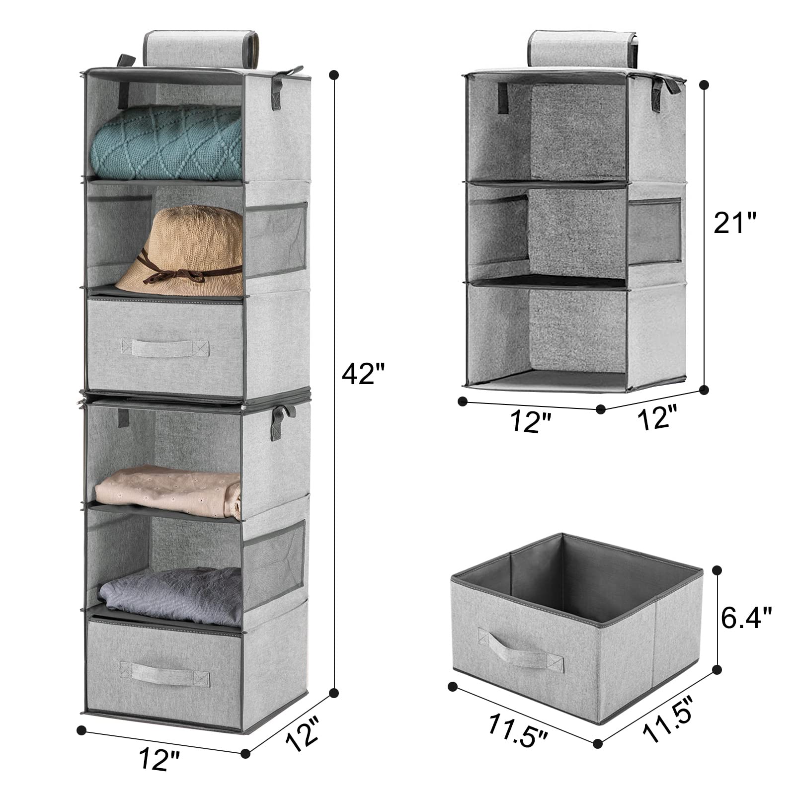 YOUDENOVA Hanging Closet Organizers and Storage, Two 3-Shelf Closet Hanging Shelves with Drawers, Canvas, Beige