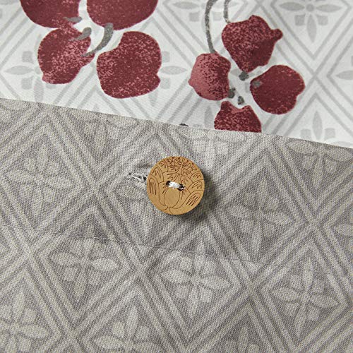 N Natori Cherry Blossom Duvet Cover Queen Size - Red, Grey , Cherry Blossom Duvet Cover Set β 3 Piece β 100% Cotton Sateen Light Weight Bed Comforter Covers