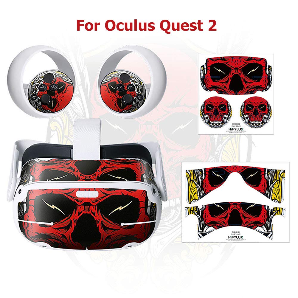 VR Headset and Controller Skin Stickers for Quest 2 Accessories(Flaming Skull)