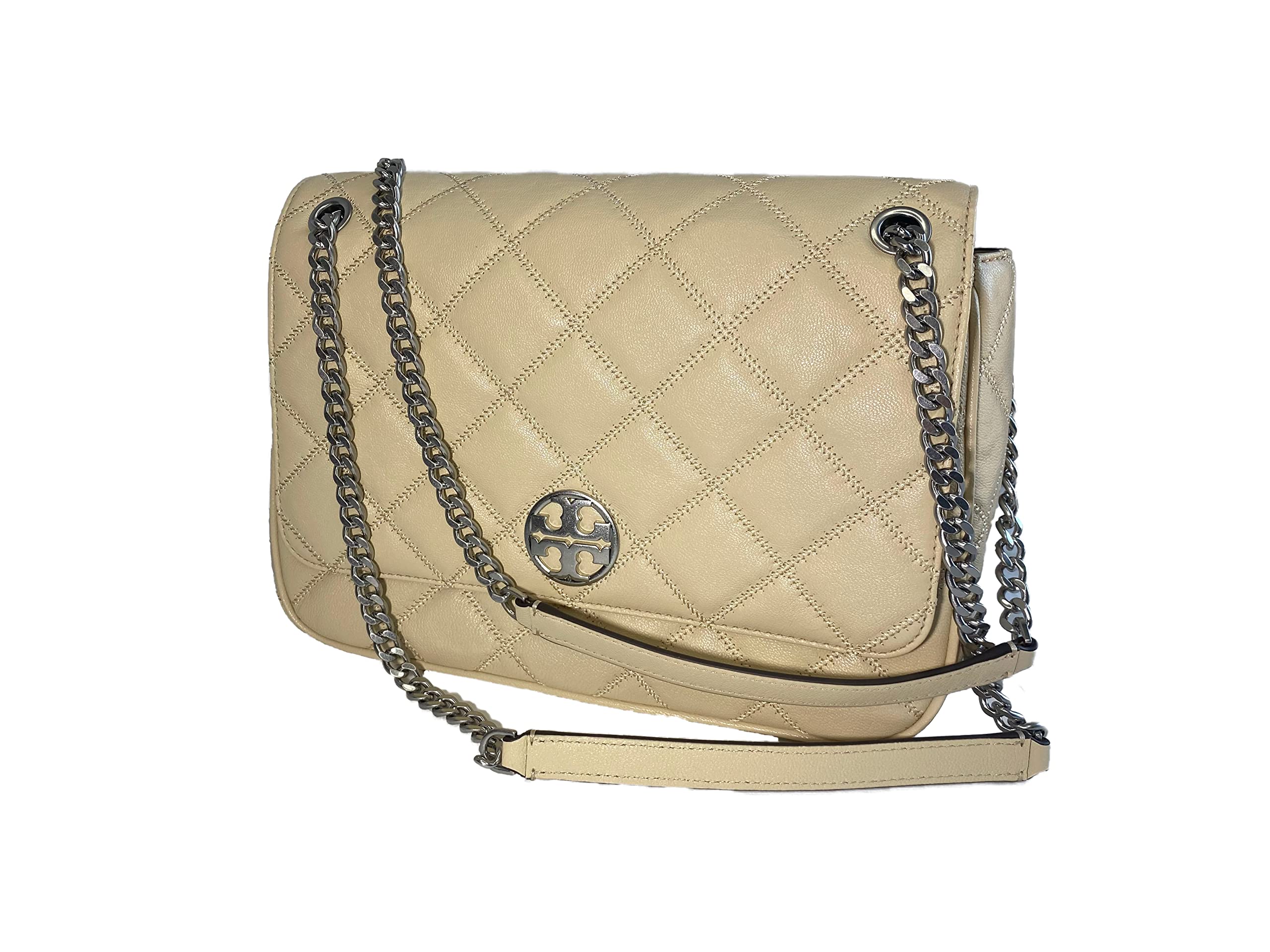 Tory Burch Willa Shoulder Bag New Cream One Size Quilted Leather Convertible Chain Strap