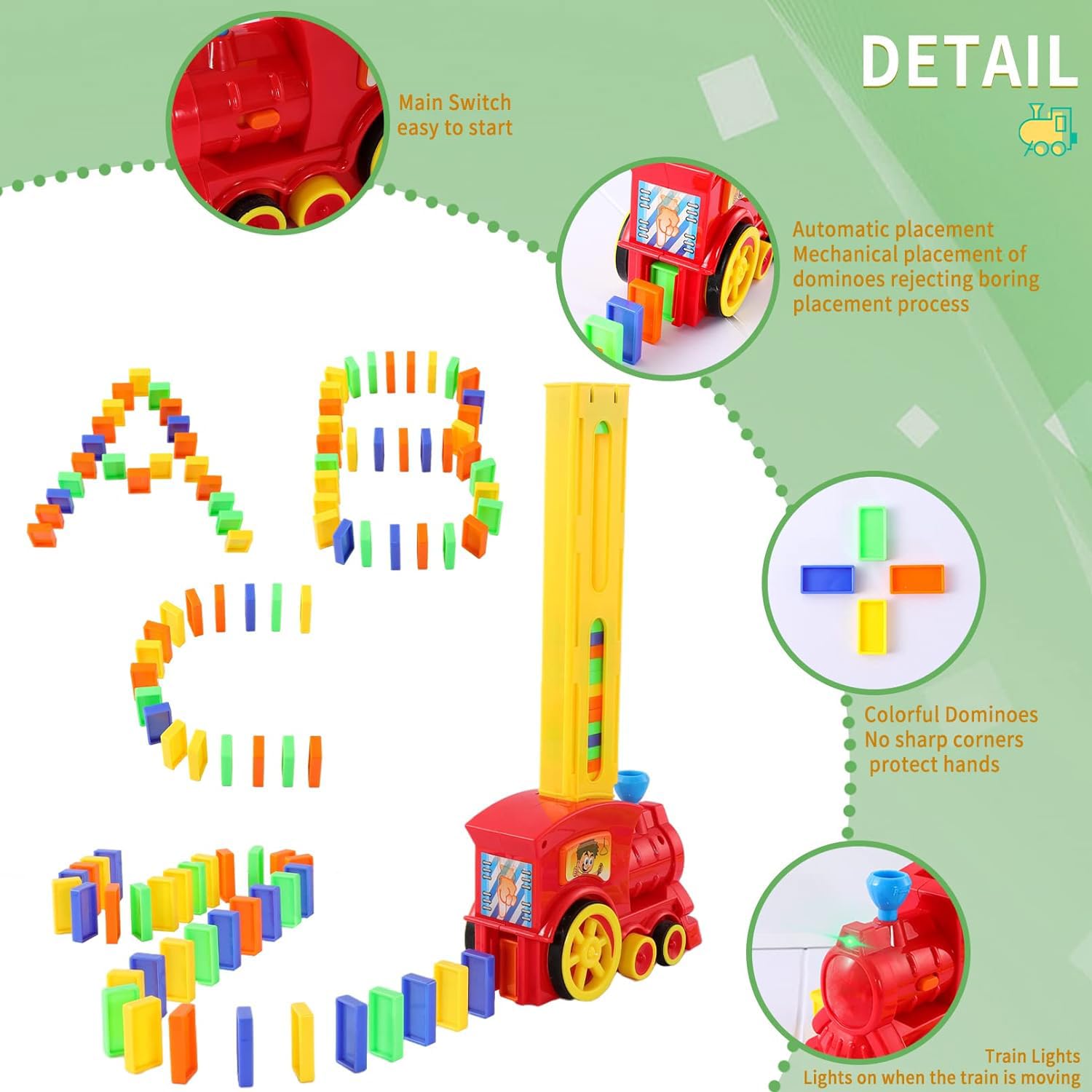 COCPOK Domino Train Set - 160 Pcs,Automatic Domino Train Toy with Lights & Sounds,Kids Domino Blocks Building Stacking Toy,Automatic Domino Laying Train Toy Set