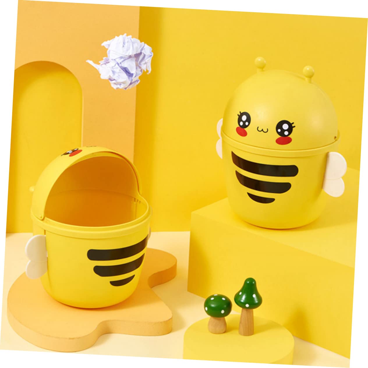 PRETYZOOM Wastepaper Bin 2pcs Bee Mini Garbage Desktop Garbage Bin Honey Trash Can Metal Garbage Can Desktop Honey Containers Desk Garbage Bin Pen Plastic Clamshell Waste Paper Box Small