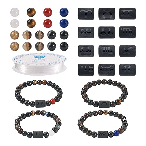 FASHEWELRY 236Pcs Natural Black Onyx & Agate Beads 8mm Round Gemstone Loose Beads with Elastic Crystal Thread DIY Gemstone Bracelet Making Kits for DIY Bracelet Necklaces Jewelry Making