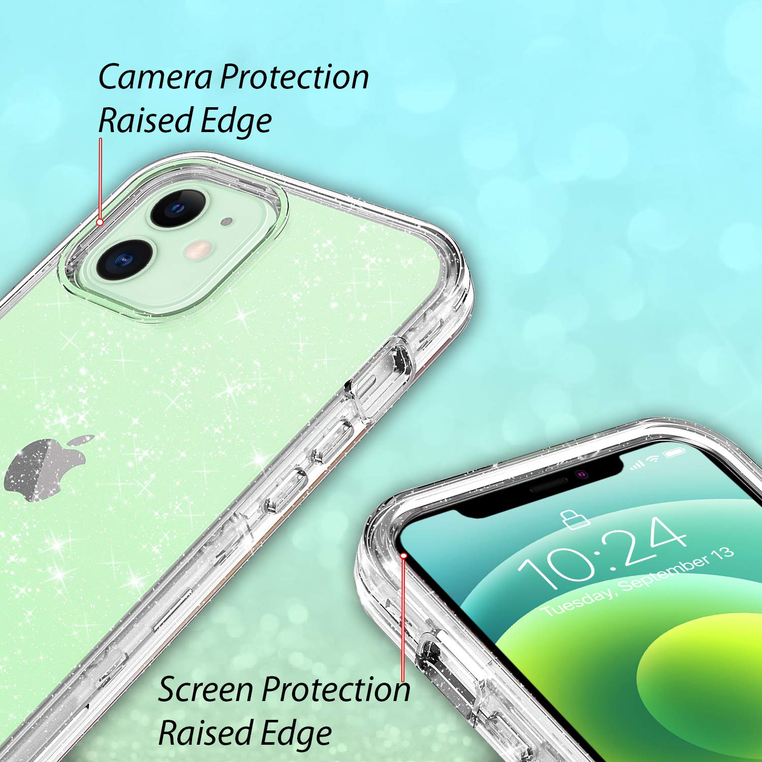 Coolwee Glitter Full Protective Case Compatible with iPhone 12, Compatible with iPhone 12 Pro Heavy Duty Hybrid 3 in 1 Rugged Shockproof Women Girls Rose Gold for Apple iPhone 12 Pro 6.1 inch