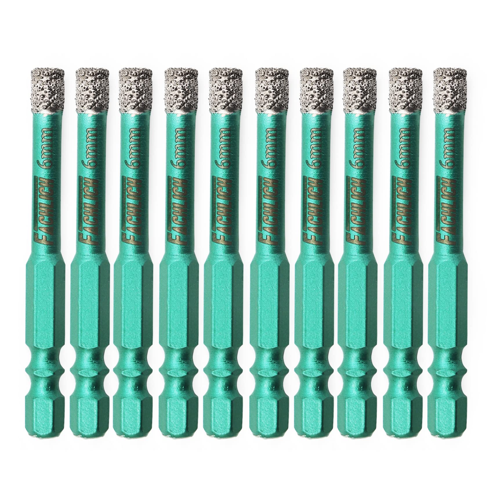 FACHLICH Porcelain Tile Drill Bits 1/4" Granite Drill Bits 10pcs 6mm Diamond Drill Bits Set with Quick Change Hex Shank for Granite Marble Tile Porcelain Ceramic