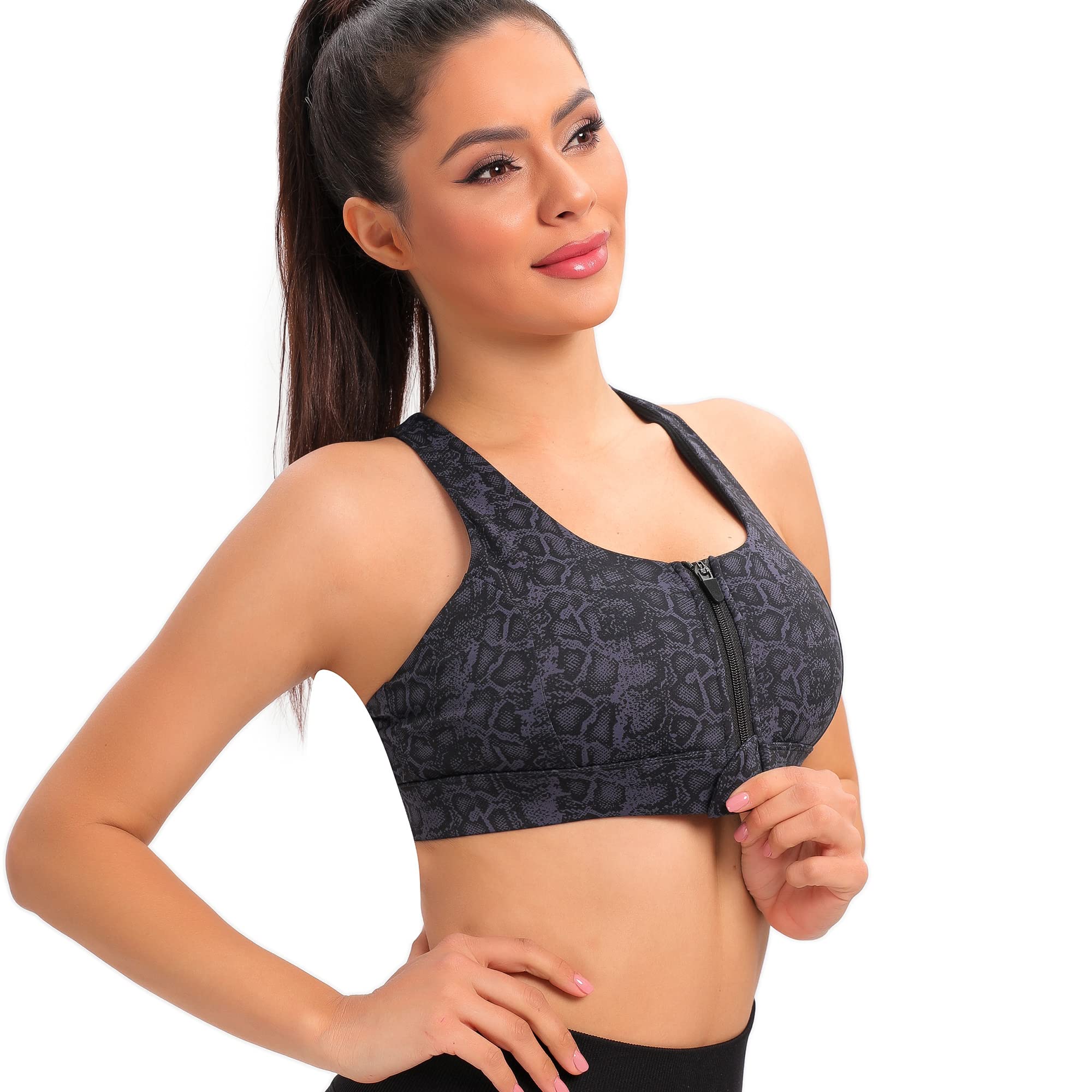 Cordaw Molded Cup Sports Bras Zipper in Front Workout Bra Medium Impact High Support Zip Running Bra Yoga Workout Top