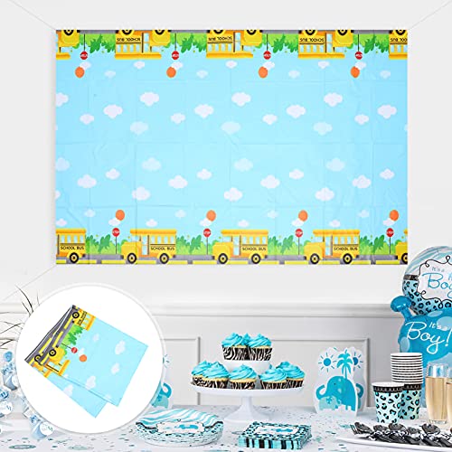 NUOBESTY School Bus Tablecovers Welcome Back to School Tablecloth School Bus Party Table Runner Decorative Table Cover