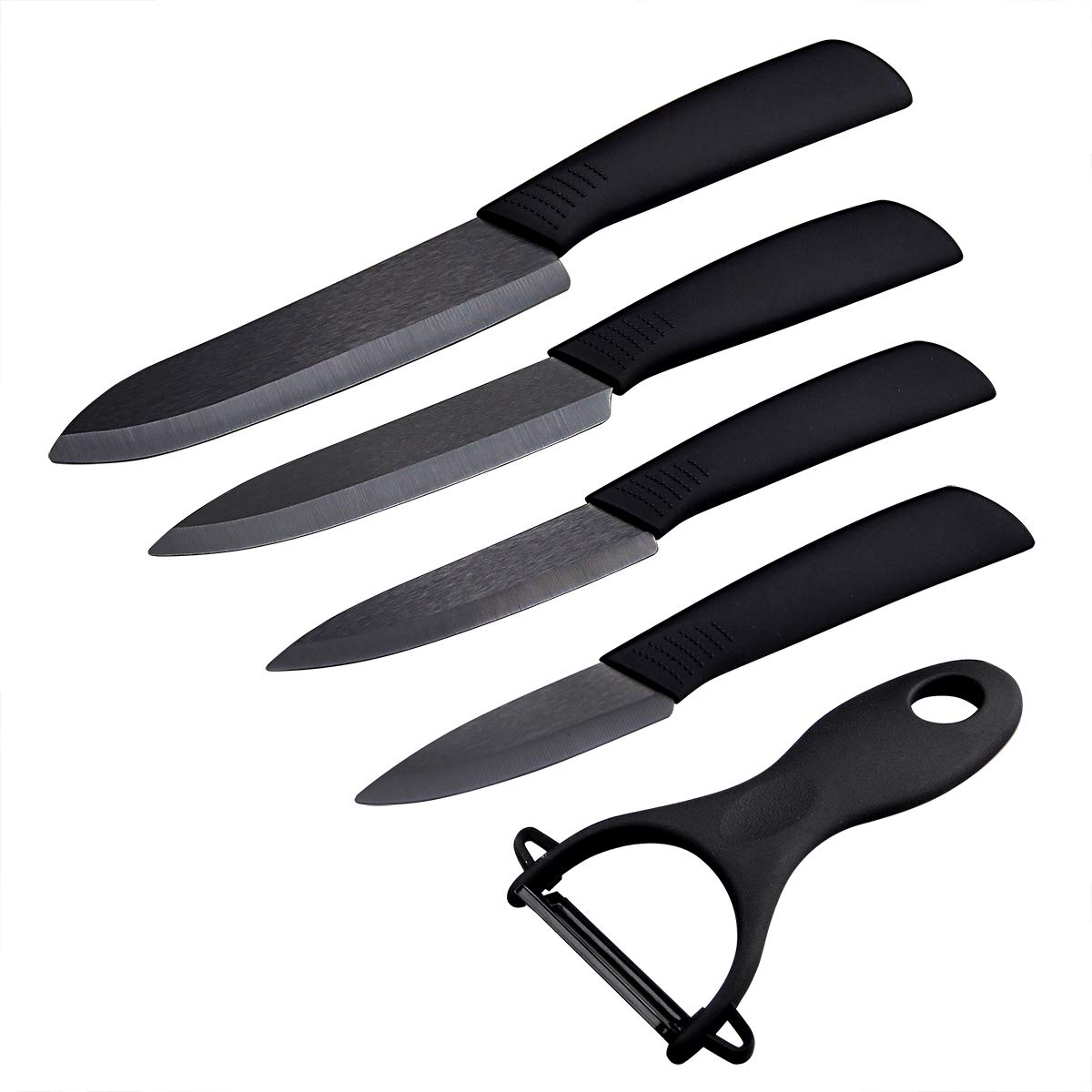 Ceramic Knife Set, 5 Pieces Professional Chef Knives with Sheaths, including Ceramic Knives of 4 Different Sizes and 1 Vegetable Peeler