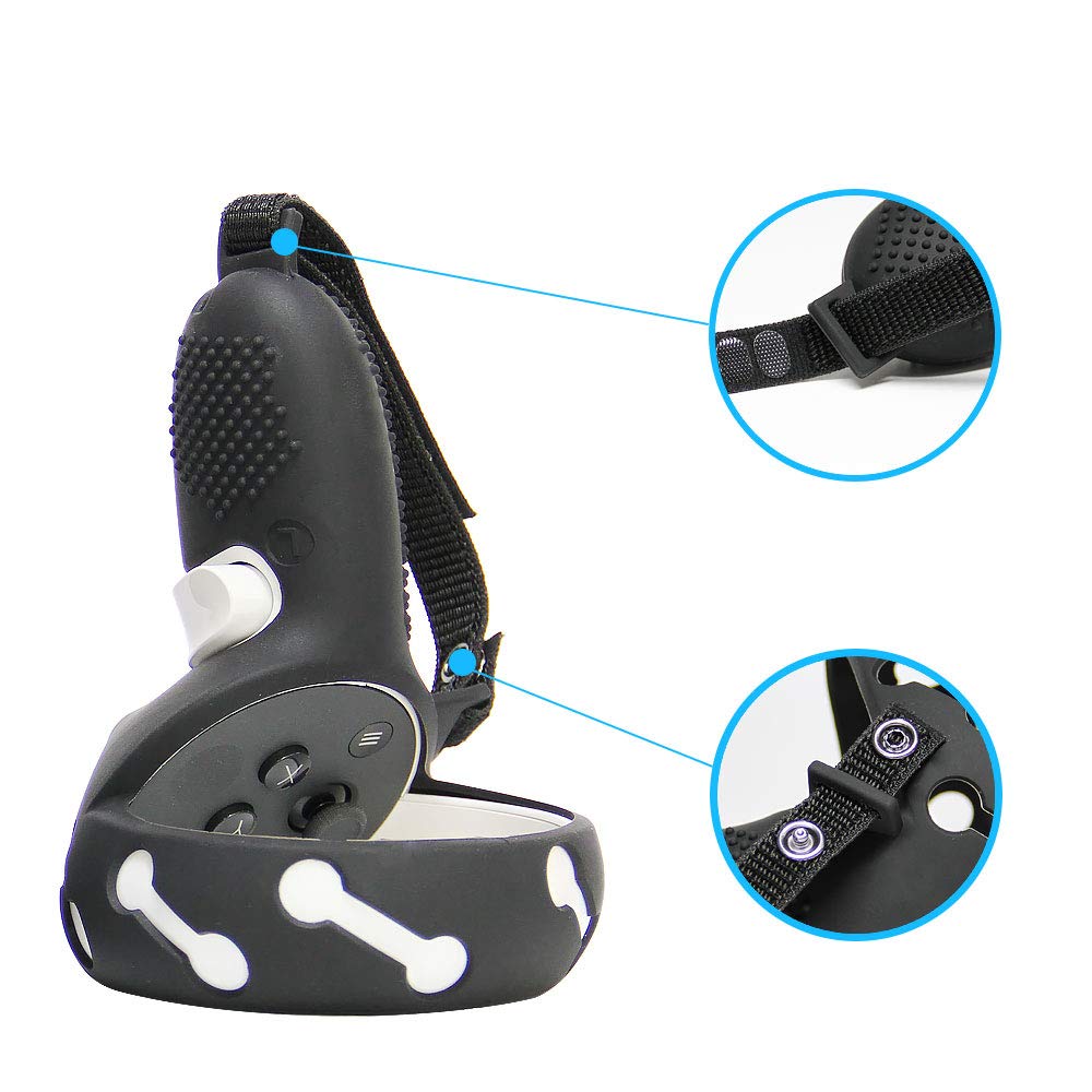 VRbrother Controller Grip Cover for Oculus Quest 2,Accurate Infrared Signal Holes Ensure That Signals are Not Lost,Anti-Throw Hand Strap Adjustable Wrist Knuckle Strapstrap,VR Cover Accessories,Black