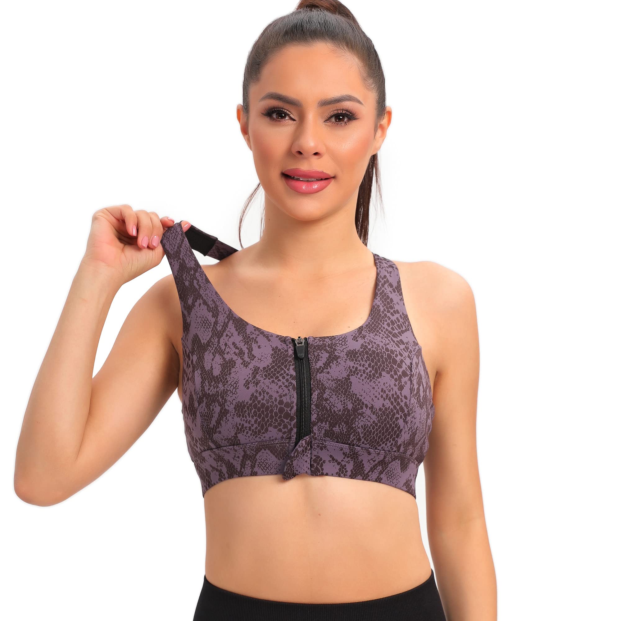 Cordaw Molded Cup Sports Bras Zipper in Front Workout Bra Medium Impact High Support Zip Running Bra Yoga Workout Top