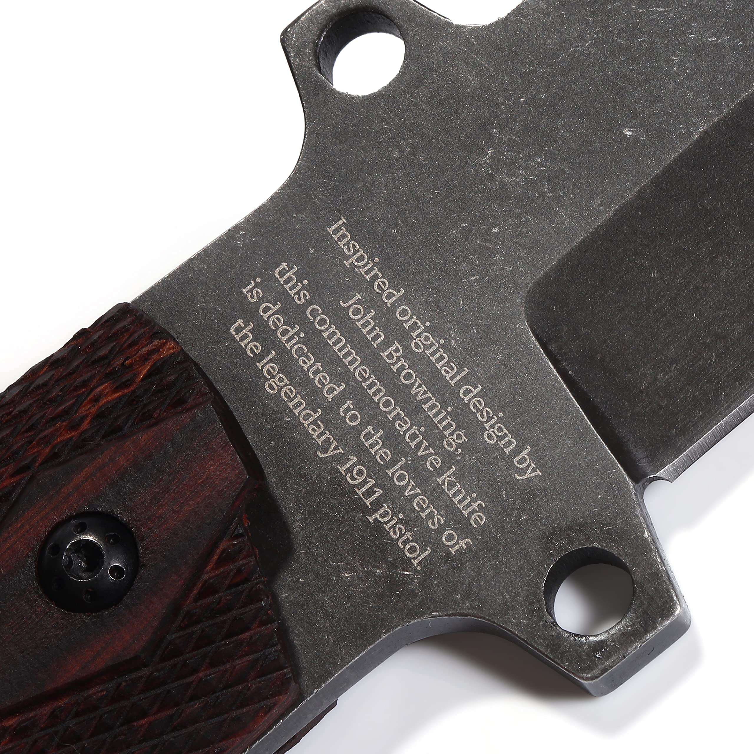 Cool Hand Beast Survival Hunting Knife with Sheath, Replaceable 1911 Wood Grips Handle, Black Stone Washed 0.2" Thick D2 Steel Tanto Fixed Blade Knives, 1911F-BW
