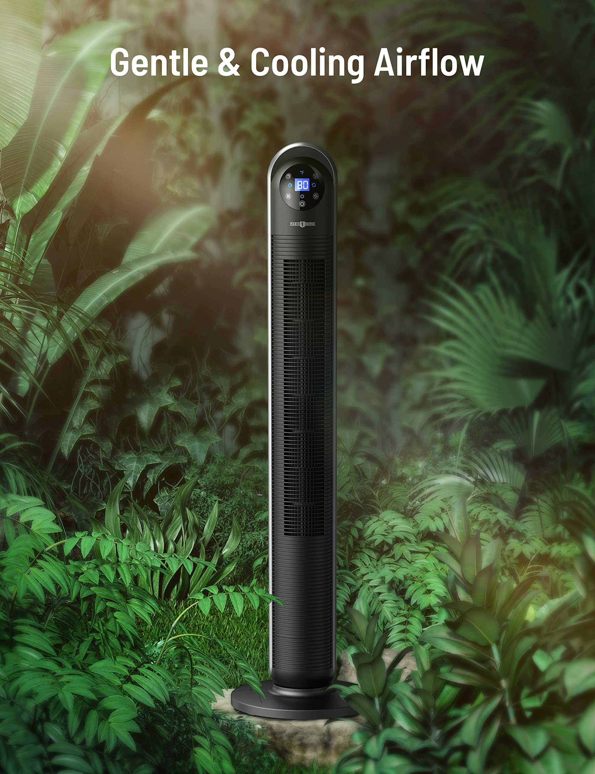Tower Fan, Paris Rhône Oscillating Tower Fan with 12 Speeds, 24H Timer, 3 Modes, LED Display, Remote Control, Quiet Operation, Portable Bladeless Fan for Bedroom, Living Room, Home Office