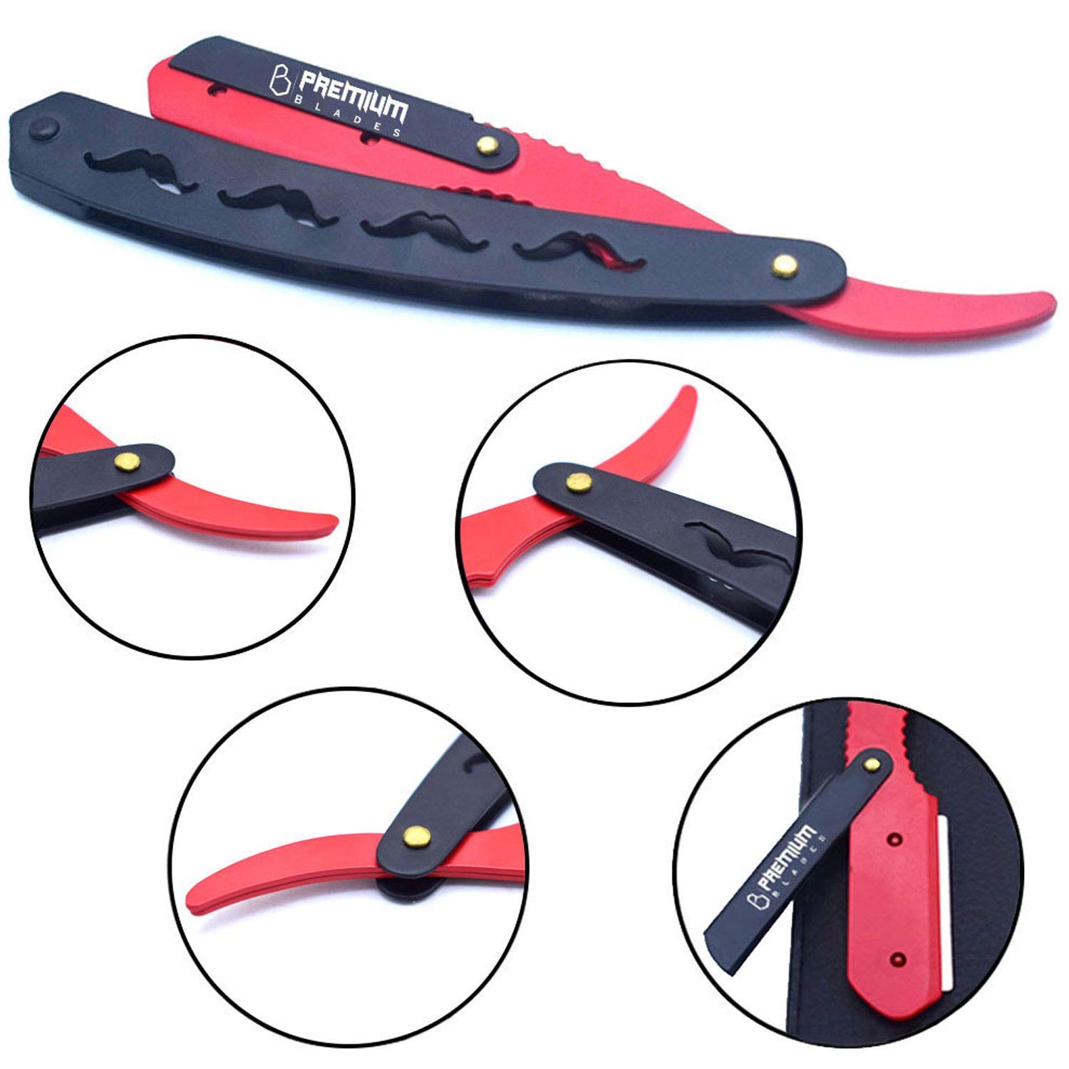Black & Red Barber Razor, Razor for men, Professional Changeable Half Blade Straight Edge Razor by" Premium Blades"