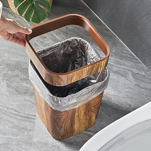 Trash Can Imitation Wood Grain: Rustic Farmhouse Wastebasket Bin for Bathroom Office Bedroom Living Room Coffee