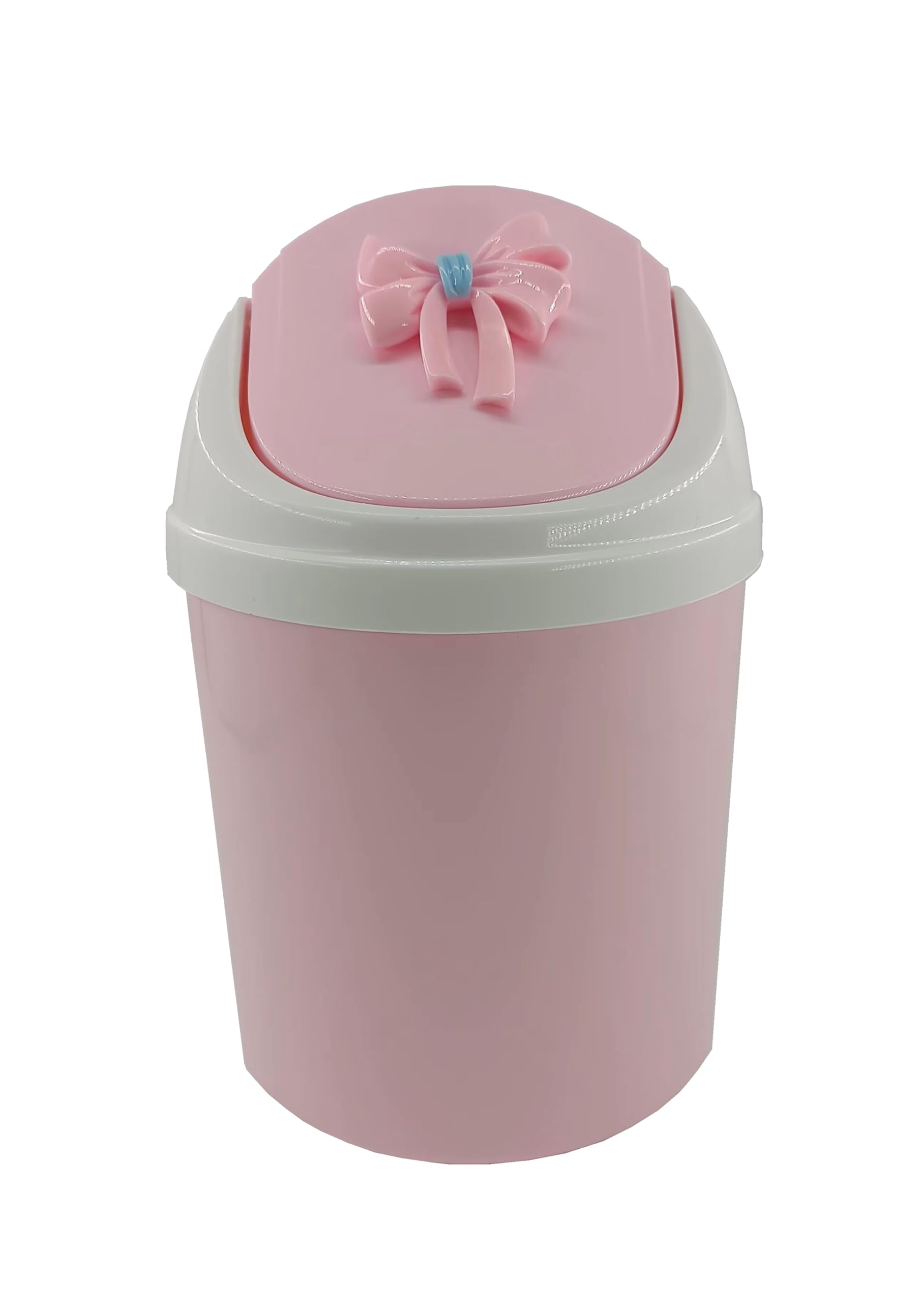 Girls Cute Pink Desktop Mini-Trash Bin Can Waste Bucket with Pink Bow(Rubber Bowknot)