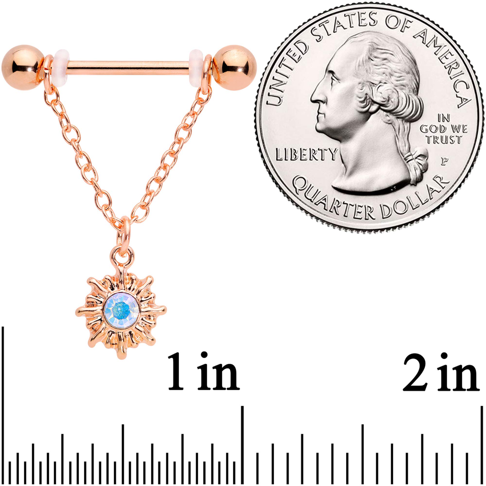 Body Candy 14G Womens Nipplerings Piercing Plated Steel 2Pc Rosy Moon Sun Chain Dangle Nipple Ring Set 5/8"